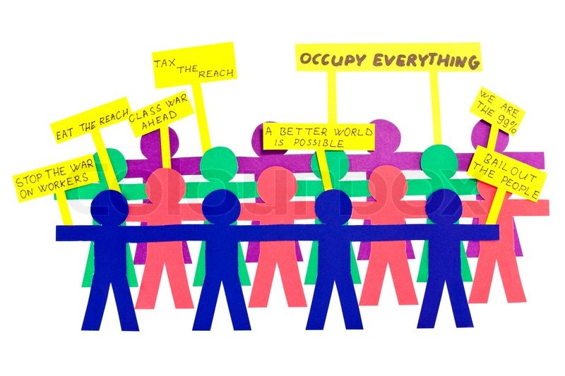 Paper people with posters on the strike | Stock image | Colourbox