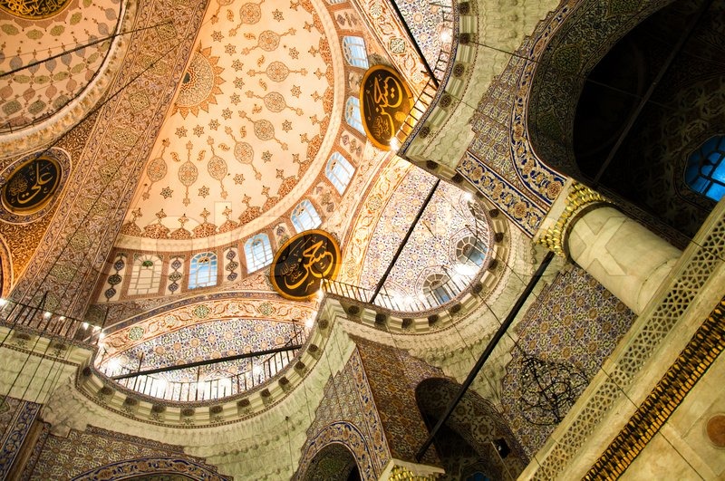 Inside view of the gorgeous Yeni Camii ... | Stock image | Colourbox