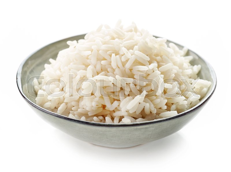 Bowl of boiled long grain rice isolated ... | Stock image | Colourbox