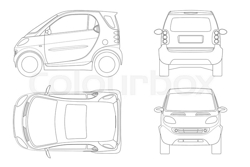 Vector compact smart car in outline. ... | Stock vector | Colourbox