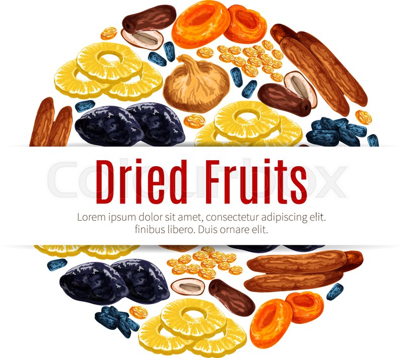 Dried fruit round label of raisins or ... | Stock vector | Colourbox