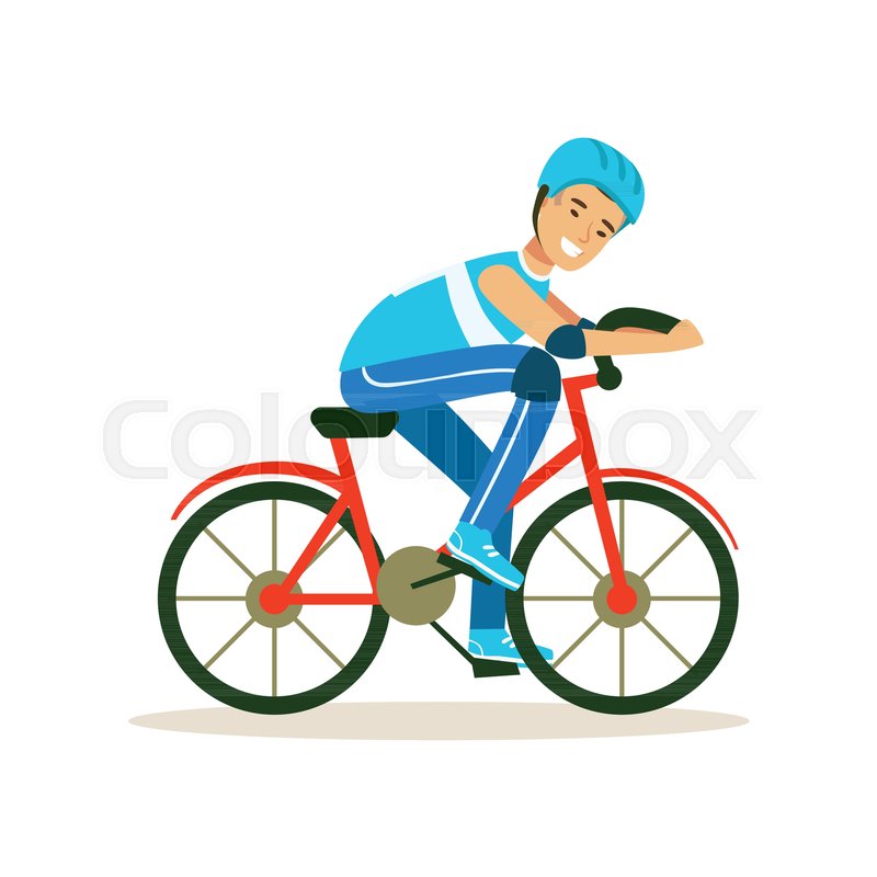 Male cyclist character riding bicycle, ... | Stock vector | Colourbox