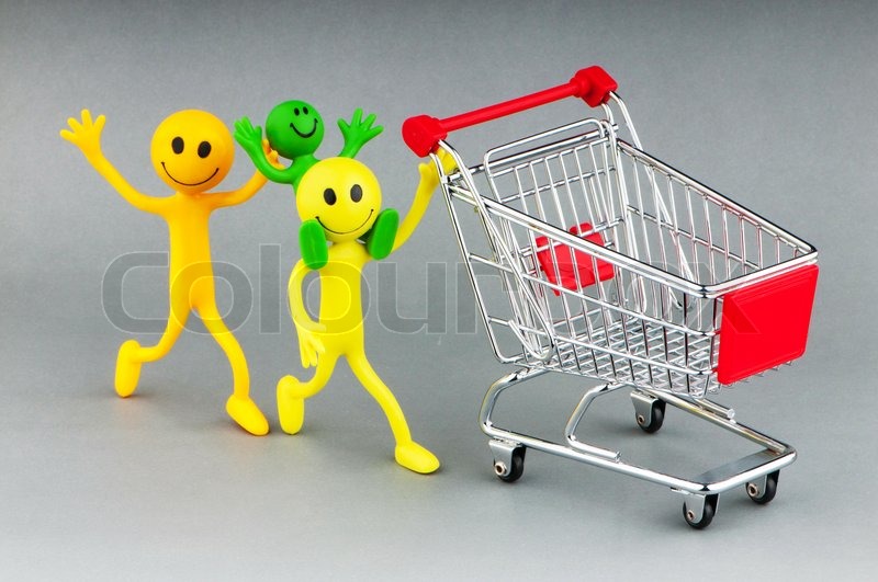 Shopping cart and happy smilies | Stock image | Colourbox