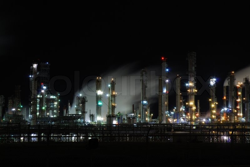 Oil refinery illuminated at night | Stock image | Colourbox