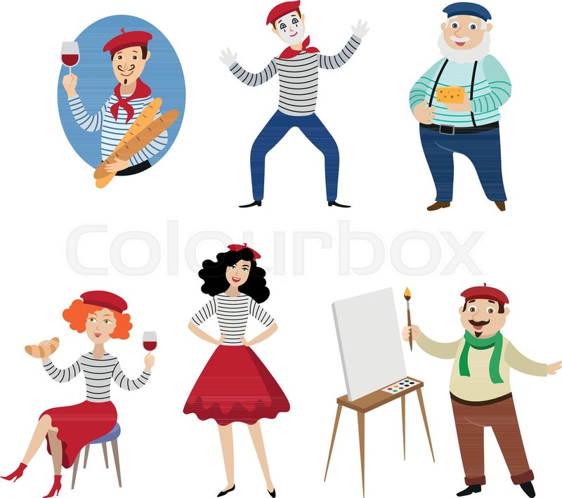 Funny French characters, people, food ... | Stock vector | Colourbox
