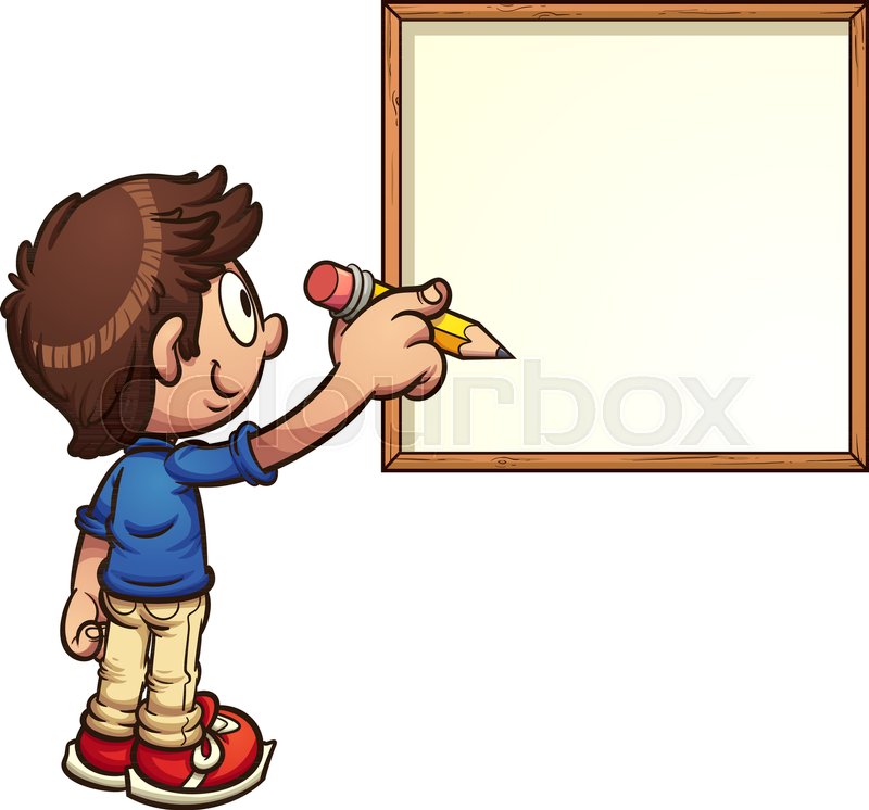Cartoon boy writing on white board. ... | Stock vector | Colourbox