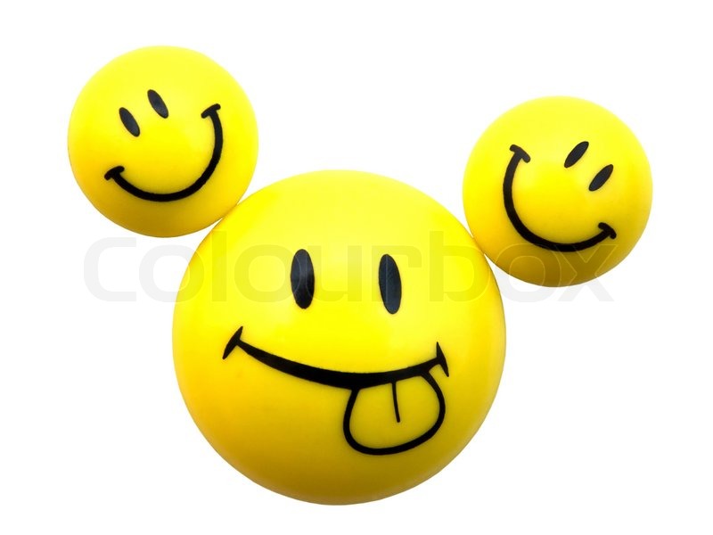Three yellow smiley isolated on a white ... | Stock image | Colourbox