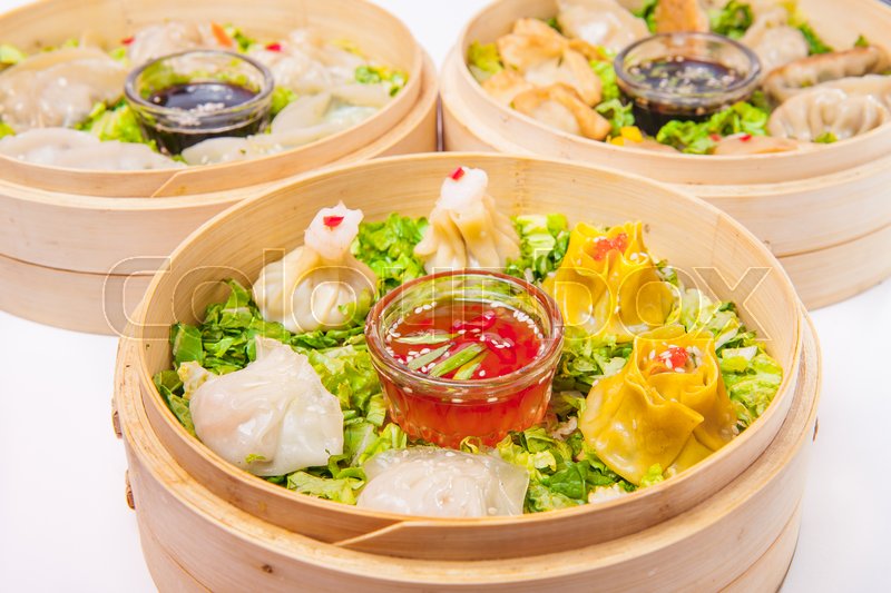 Close up few assorted dim sum sets with ... | Stock Photo | Colourbox