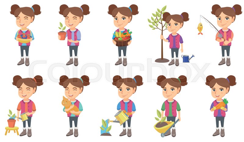 Little caucasian girl set. Girl ... | Stock vector | Colourbox