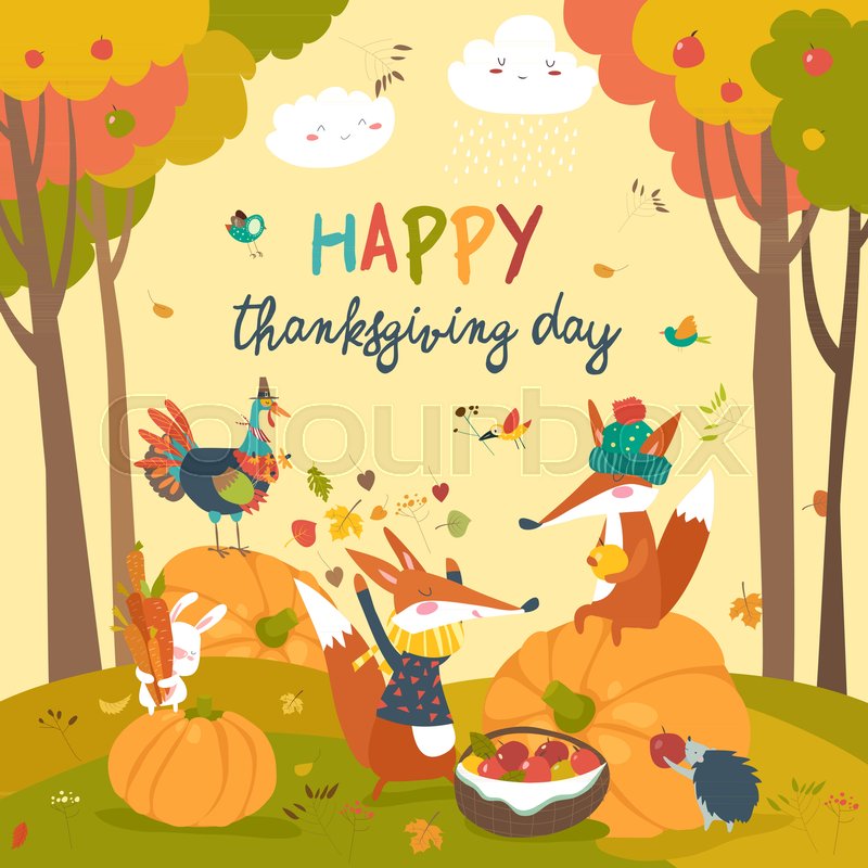 Cute animals celebrating Thanksgiving ... | Stock vector | Colourbox
