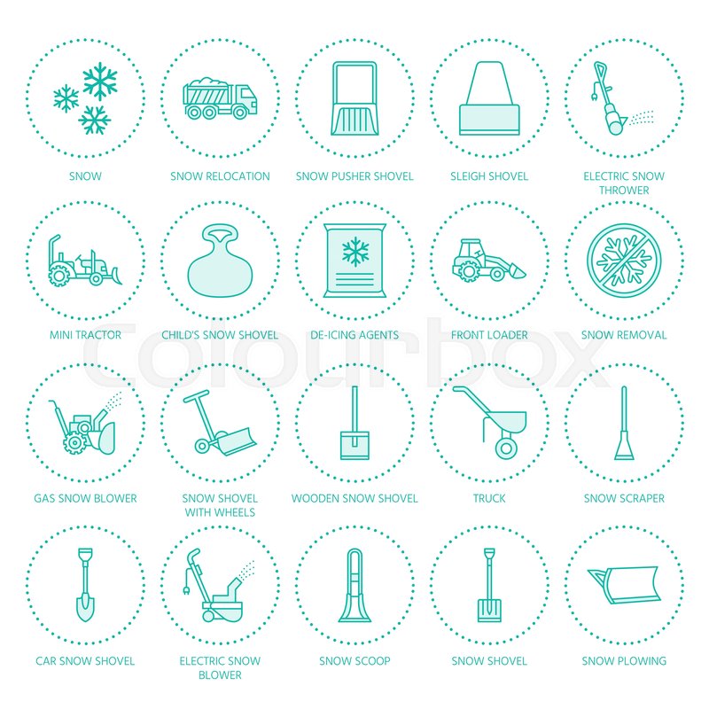 Snow removal flat line icons. Ice ... | Stock Vector | Colourbox