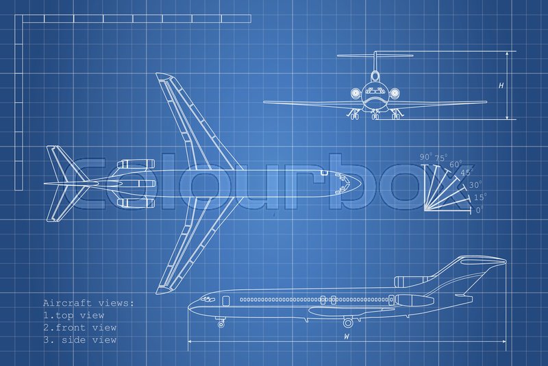 Outline drawing plane on a blue ... | Stock vector | Colourbox