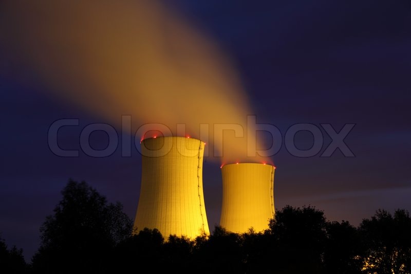Nuclear power plant at night | Stock image | Colourbox