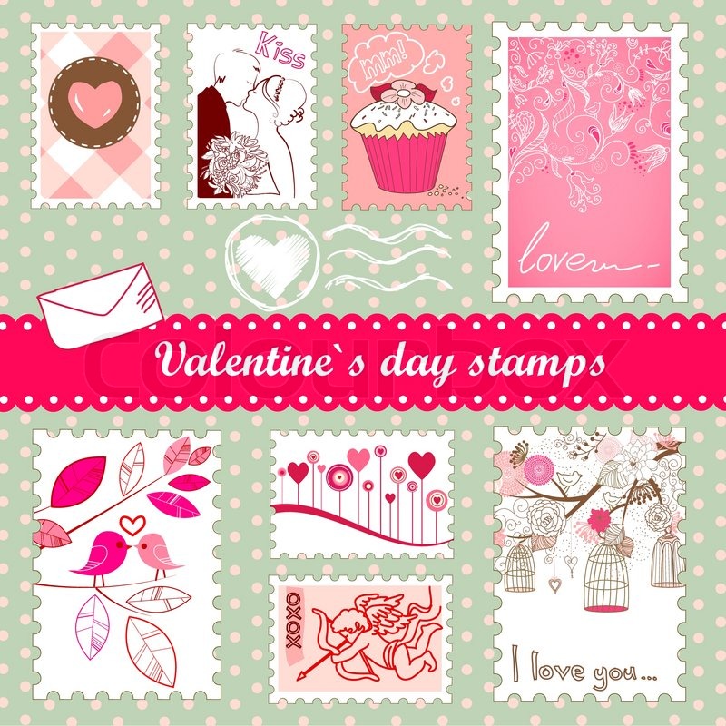 Set of valentine`s day stamps | Stock vector | Colourbox