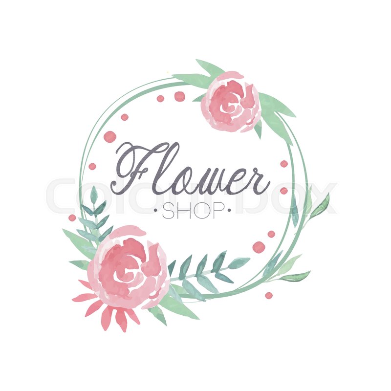 Flower shop colorful logo, label in ... | Stock vector | Colourbox