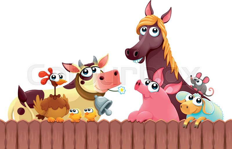 Funny farm animals smiling near the ... | Stock vector | Colourbox