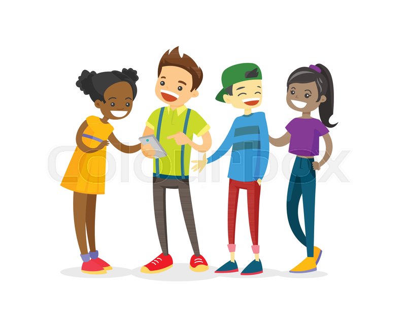 Multicultural group of teenage friends ... | Stock vector | Colourbox