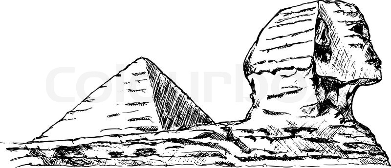 Sketch sphinx with pyramid | Stock Vector | Colourbox