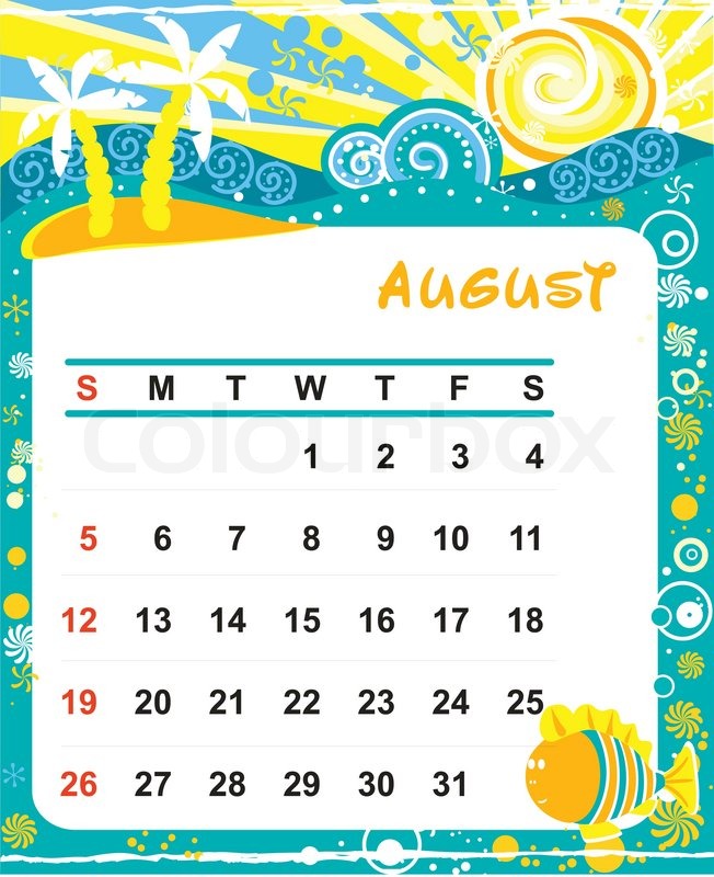 Decorative Frame for calendar - August | Stock vector | Colourbox