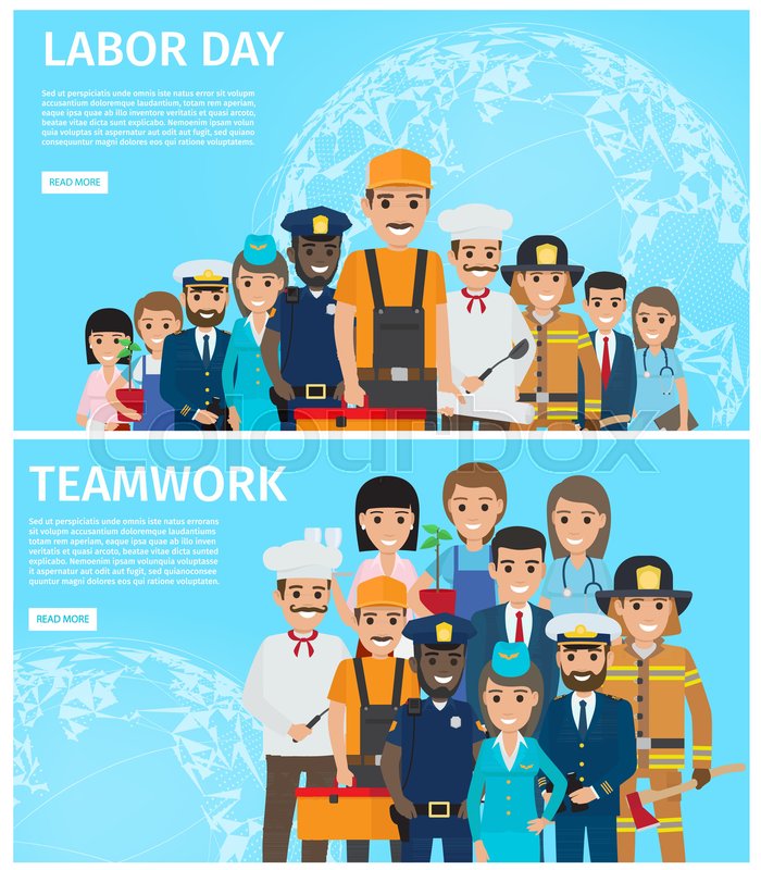 Labor Day and teamwork poster with ... | Stock vector | Colourbox
