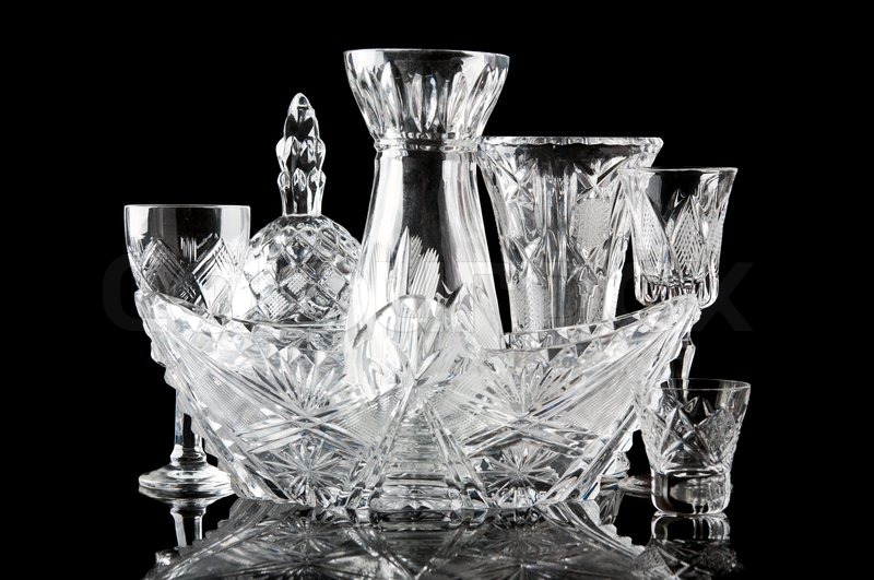 Collection of crystal dishes isolated ... | Stock image | Colourbox