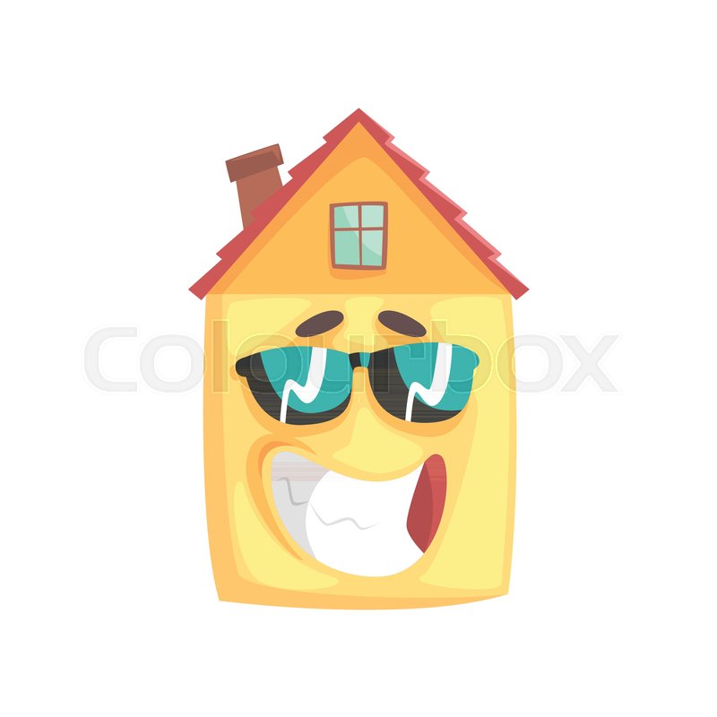 Cute house cartoon character with ... | Stock vector | Colourbox