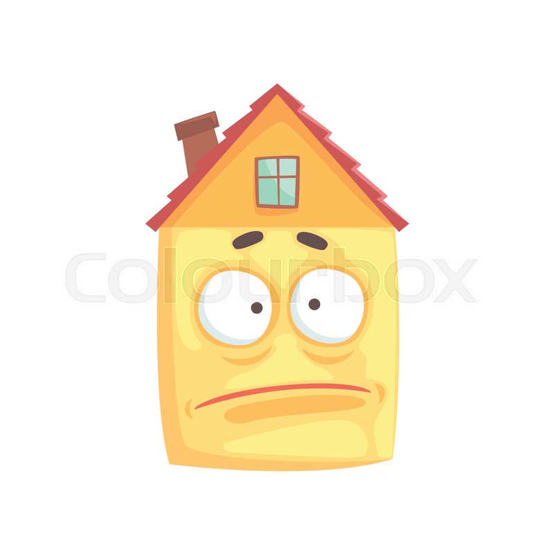 Cute house cartoon character with sad ... | Stock vector | Colourbox