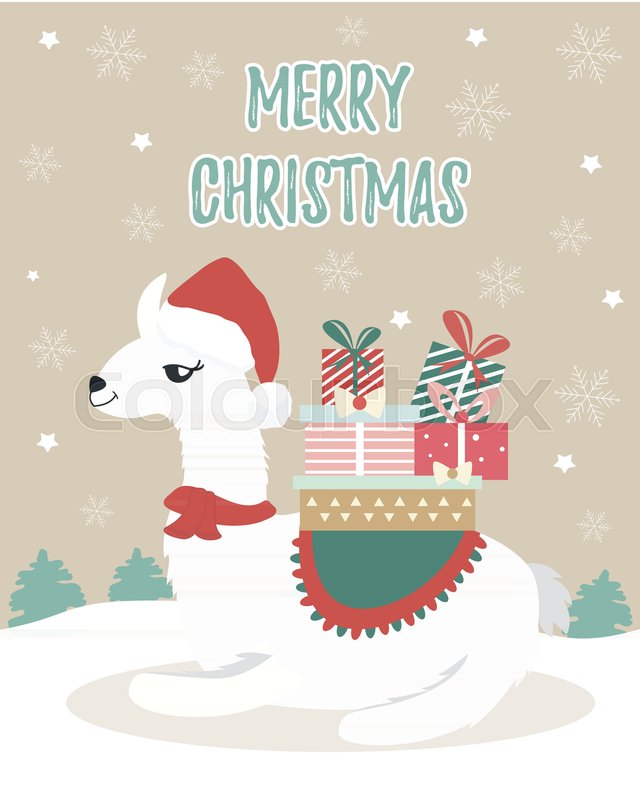 Holiday card with cute lama and ... | Stock vector | Colourbox