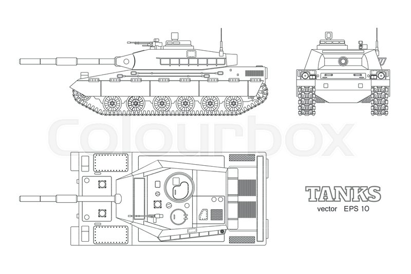 Realistic tank blueprint. Outline ... | Stock vector | Colourbox