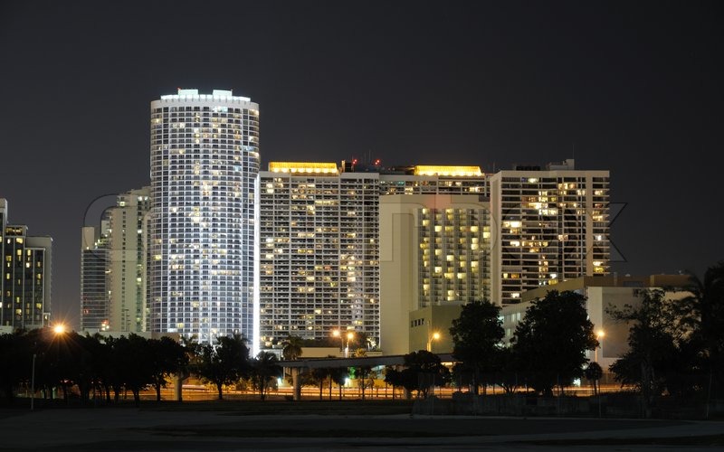 Buildings in Downtown Miami at night, ... | Stock image | Colourbox