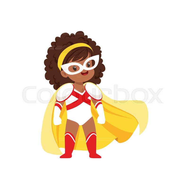 Comic brave kid with curly hair in ... | Stock vector | Colourbox