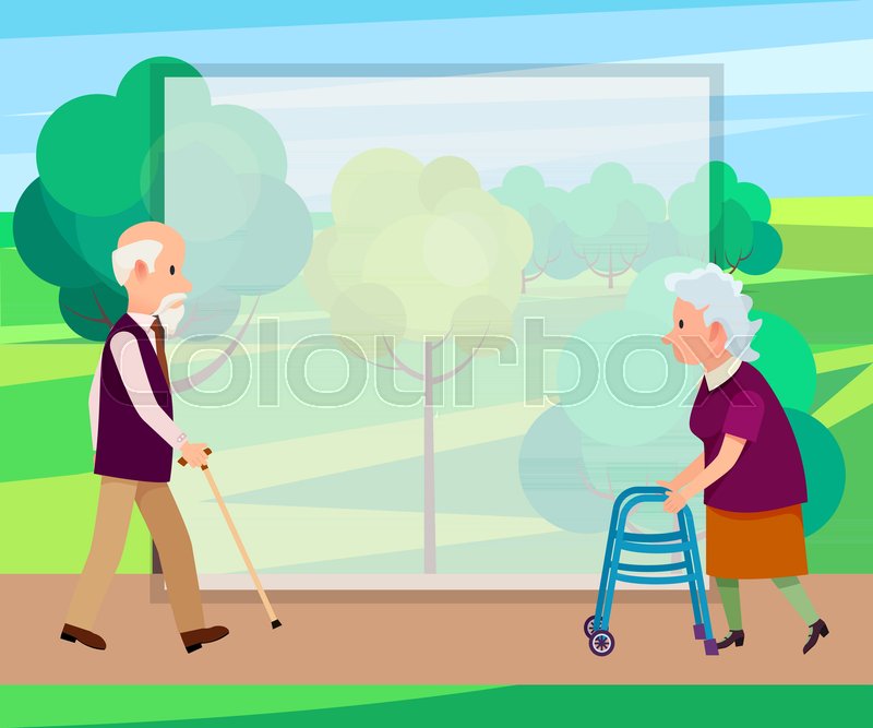 Retired man with walking stick and ... | Stock vector | Colourbox