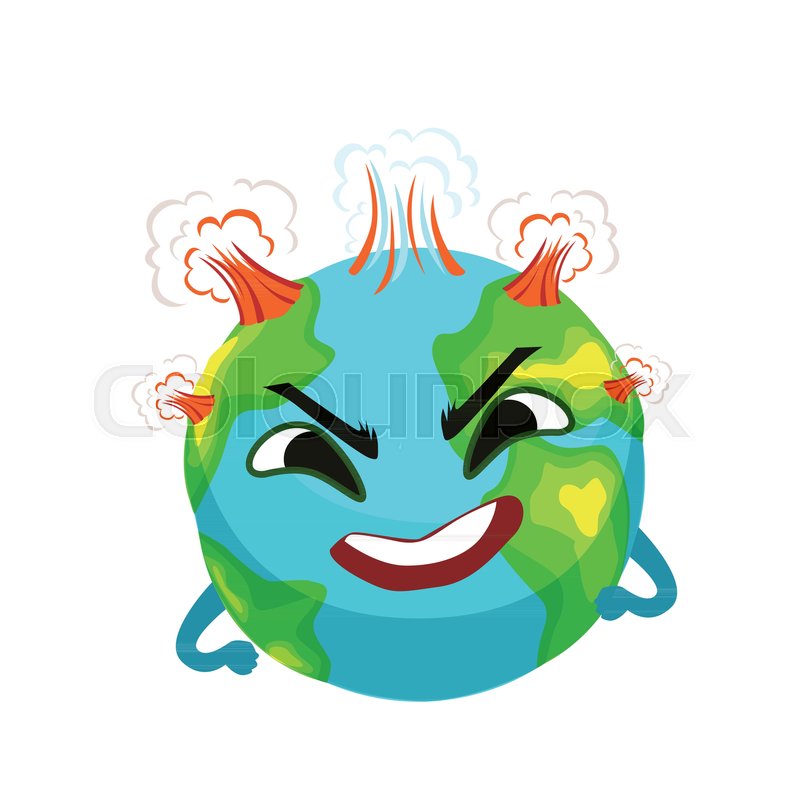 Angry Earth planet character with ... | Stock vector | Colourbox