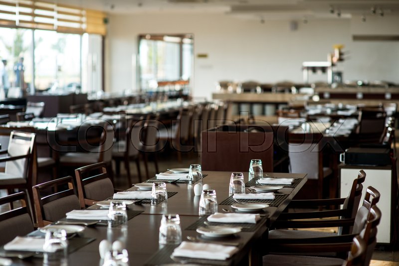 Empty restaurant with served tables for ... | Stock image | Colourbox