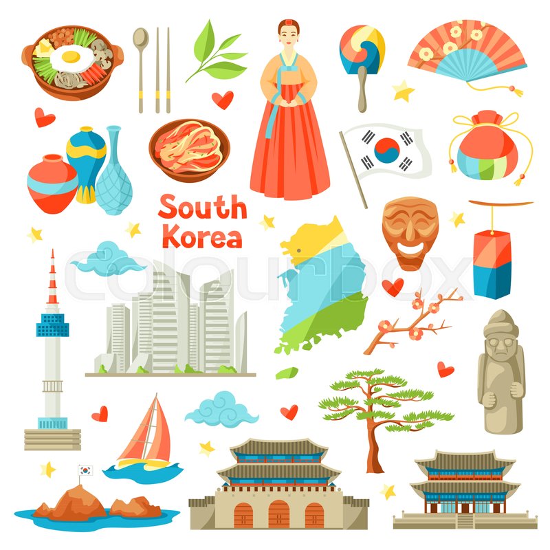 South Korea icons set. Korean ... | Stock vector | Colourbox