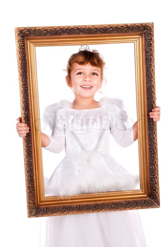 Beautiful girl with picture frame ... | Stock image | Colourbox