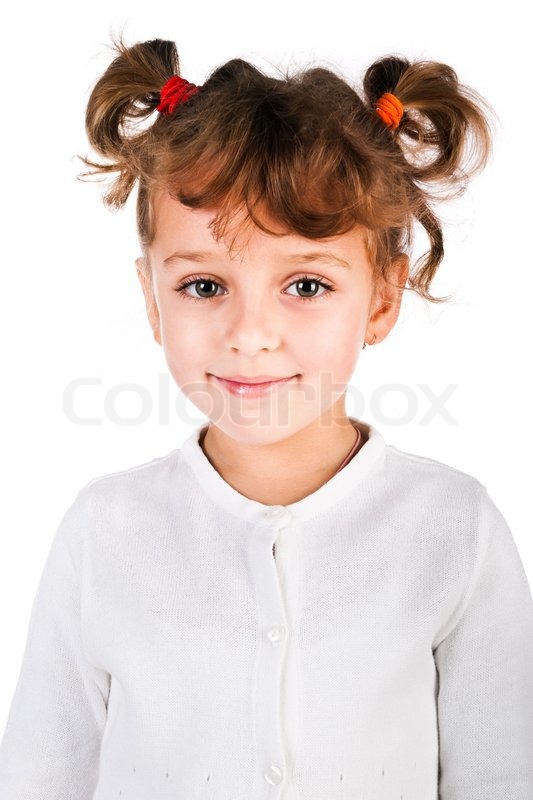 Child girl face isolated on a white ... | Stock image | Colourbox