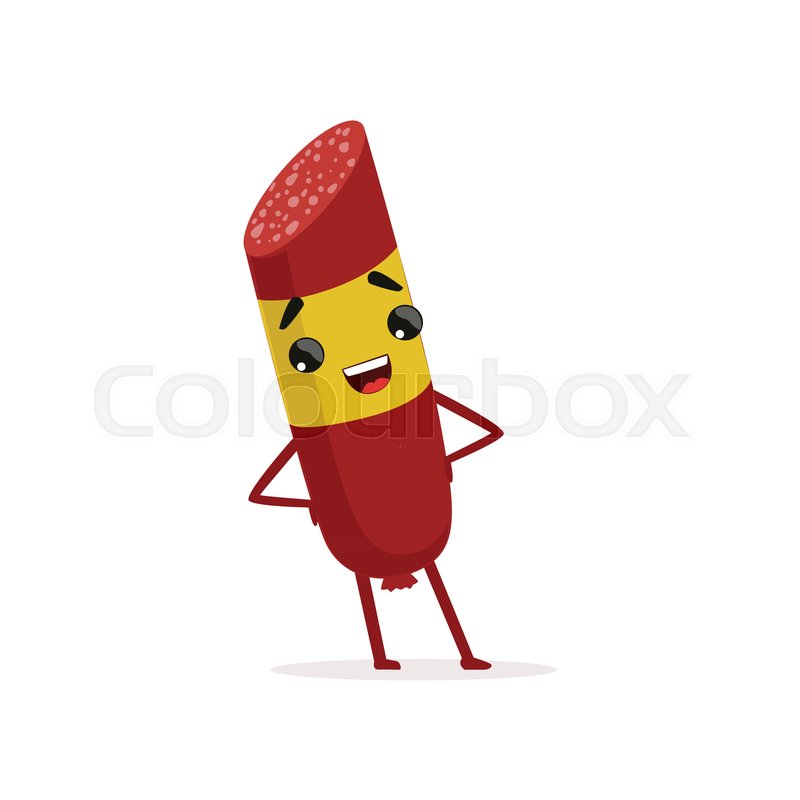 Smiling salami character with yellow ... | Stock Vector | Colourbox
