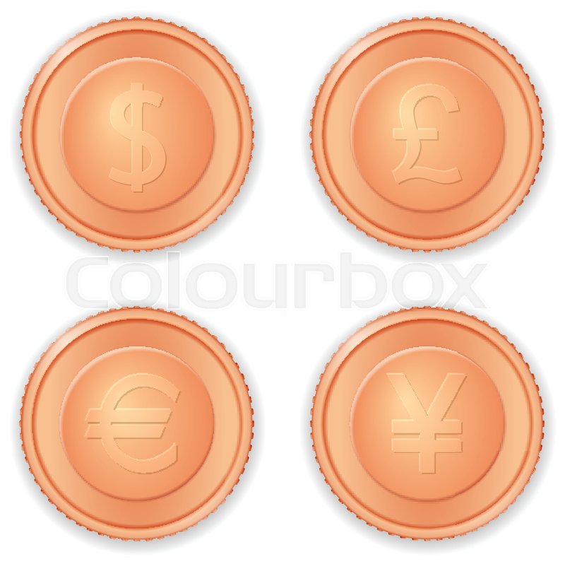 Bronze coins with currency symbols on ... | Stock vector | Colourbox