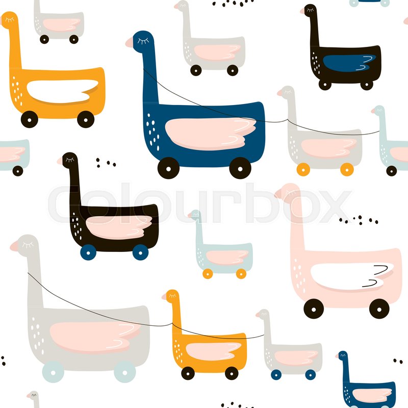 Cute duck on wheels childish pattern. ... | Stock vector | Colourbox