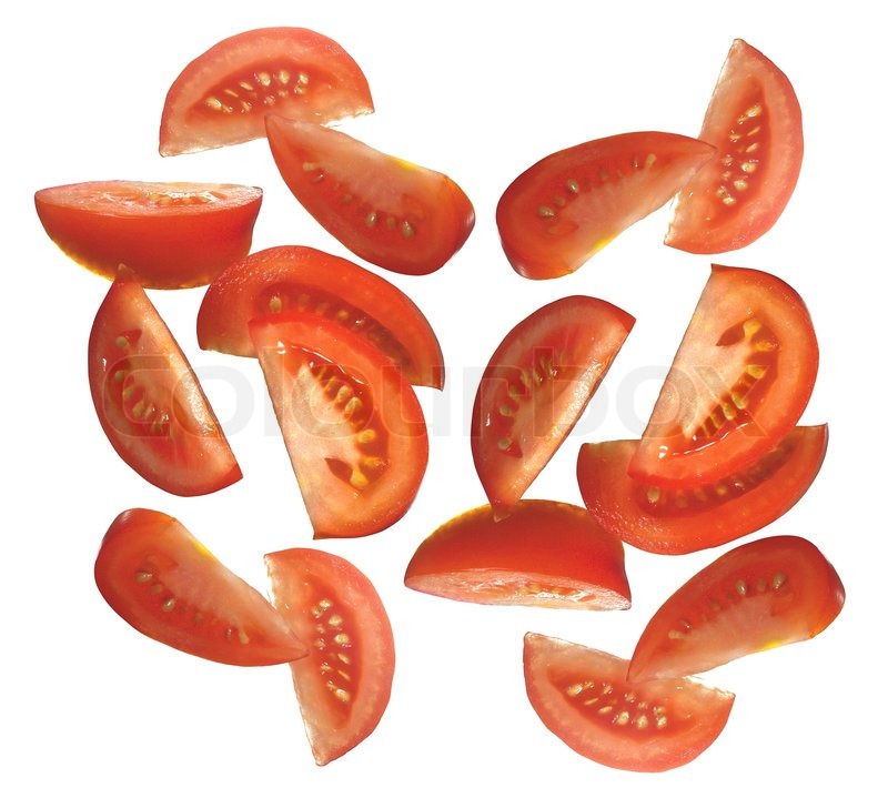 Fresh tomato slices isolated on white ... | Stock Photo | Colourbox
