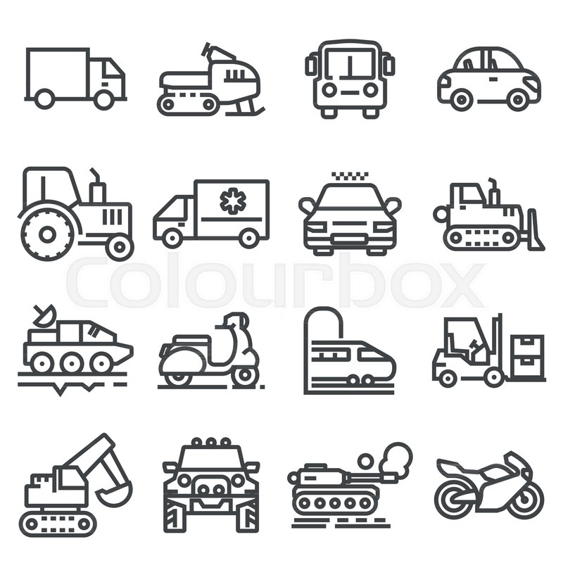 Vector line vehicles icons set on ... | Stock vector | Colourbox