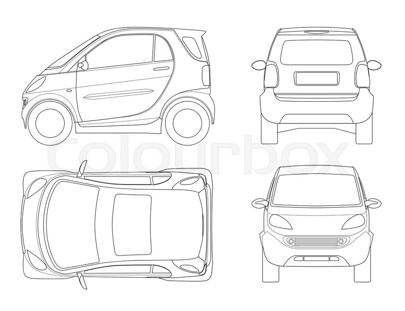 Vector compact small car in outline. ... | Stock vector | Colourbox