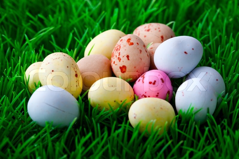 Colorful Easter Eggs In Grass