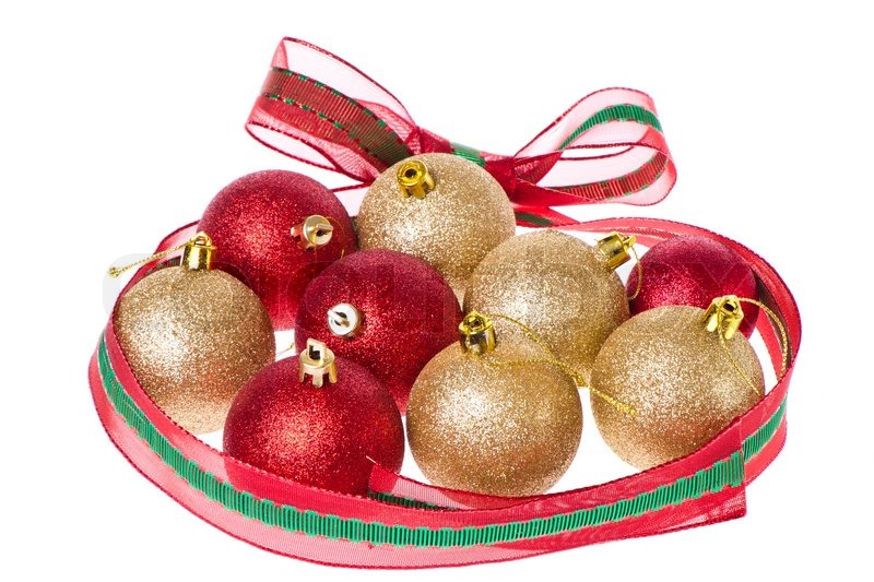 Christmas balls with big ribbon around ... | Stock Photo | Colourbox