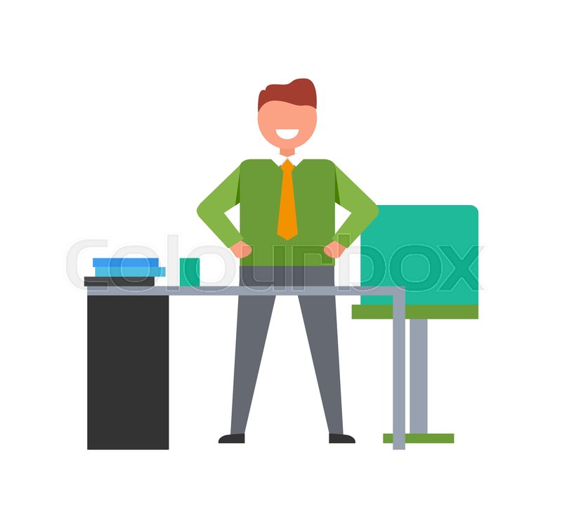 Man standing in front of office table ... | Stock vector | Colourbox