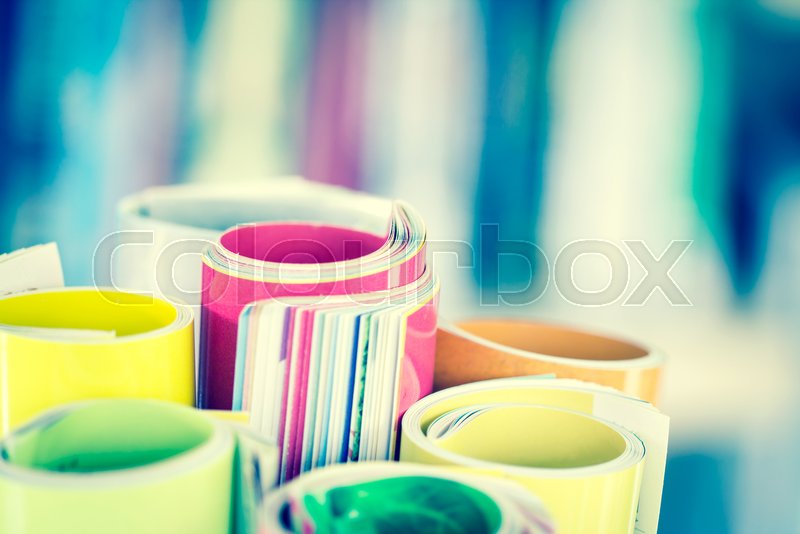 Close up edge of colorful magazine ... | Stock image | Colourbox