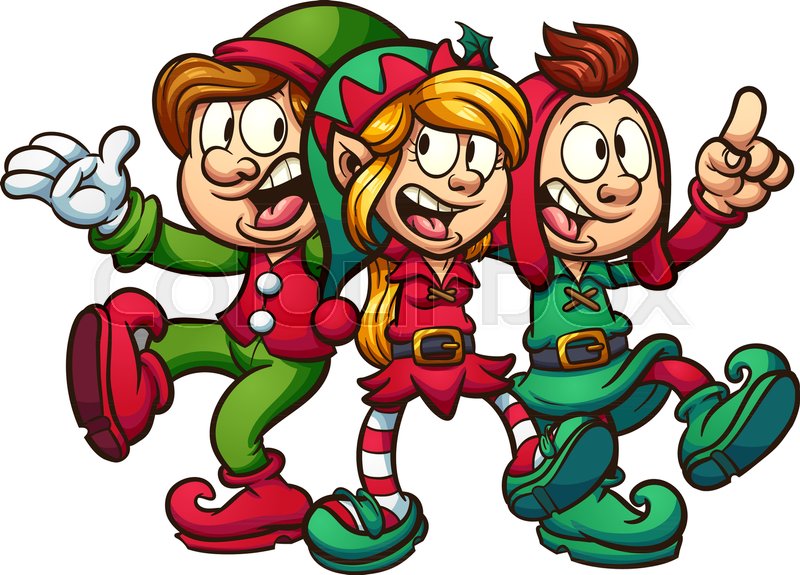 Cartoon singing Christmas elves. ... | Stock vector | Colourbox