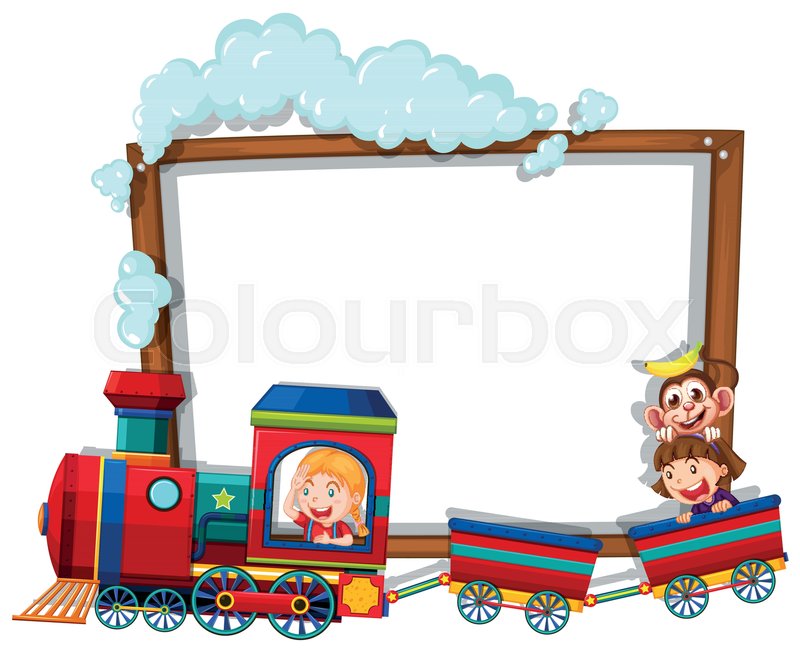 Border template with kids on the train ... | Stock vector | Colourbox