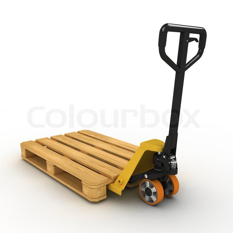 Pallet truck stacked with pallet on ... | Stock image | Colourbox